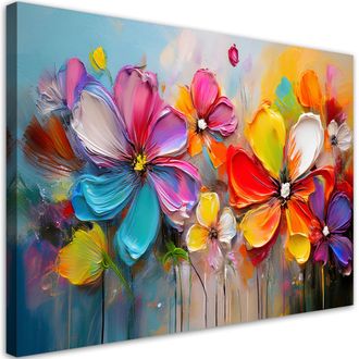 Feeby Bild auf Leinwand - Wandbilder Wohnzimmer Aesthetic - Bunte Blumen Abstrakt - 120x80 cm XXL 1tlg - Schlafzimmer Wandekoration - Bilder Zimmer - Living
