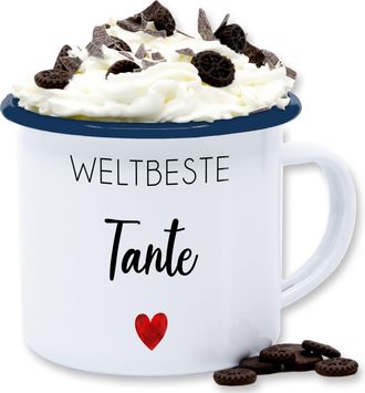 Shirtracer Emaille Tasse Blechtasse - Weltbeste Tante | Geschenkidee Tante | Liebevolles Geschenk Tante | Beste Tante Pr&auml;sente - 300 ml - Wei&szlig; Blau - auntie fur 