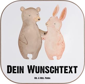 Mr. & Mrs. Panda Personalisierter Untersetzer B&auml;r und Hase Umarmen - Personalisierte Geschenke, Personalisieren, Bedrucken, Filzuntersetzer, Blumenuntersetzer, f&uuml;r Imm