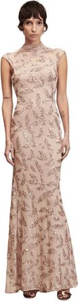 Aniye By Femme, Robes, Rose, Taille: 42 FR Longue robe ajust&eacute;e en tulle avec broderie de sequins int&eacute;grale et fond de robe int&eacute;gr&eacute;