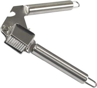 COOK CONCEPT KU6653, Presse-Ail Manuel en INOX, Ustensile de Cuisine Ergonomique, Facile &agrave; Nettoyer, Multifonction avec D&eacute;capsuleur, Durable et R&eacute;sistant, Argent, 