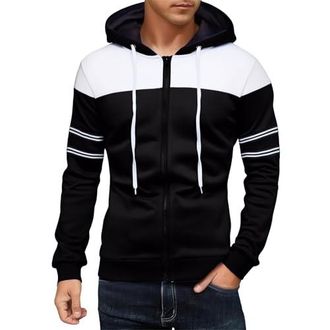 Generic Sweat &agrave; capuche de No&euml;l uni pour homme, coupe r&eacute;guli&egrave;re, patchwork, manches longues, tendance, d&eacute;contract&eacute;, multicolore, fermeture &eacute;clair, cardigan po