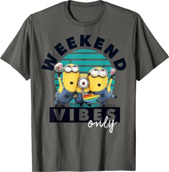 MINIONS Despicable Me Weekend Vibes Only Teal Sunset Sketch T-Shirt