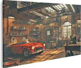 Islandburner Bild auf Leinwand Rote Legende in der nostalgischen Autowerkstatt Bilder Wandbilder Poster
