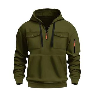 Generic Sweat à capuche pour homme avec fermeture éclair intégrale - Veste de travail à manches longues - Coupe ample - Plusieurs poches - Sweat à capuche mil