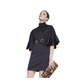 Cavalli Schwarzes Kurzes Kleid mit Goldenem Taillendetail - - Dresses - Damen - Schwarzk - M