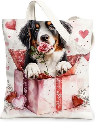 Generic Sac fourre-tout en toile motif chien de montagne bernois pour le shopping, 33 x 38 cm, cadeau amusant pour la Saint-Valentin, sac d&eacute;picerie r&eacute;utilisab