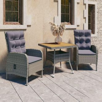 vidaXL vidaXL 3-tlg. Garten-Essgruppe Poly Rattan und Akazienholz Grau