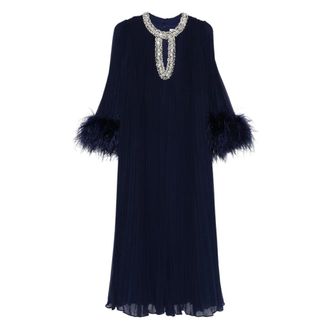 Self Portrait Chiffon Feder Midi Kleid - - Dresses - Damen - Blau - XS