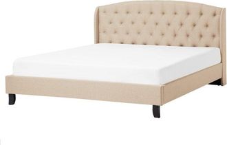 Beliani Beliani - Lit Double en Tissu Beige 140 x 200 cm Haute Tête de Lit Chesterfield avec Touche Glamour pour Chambre au Style Moderne ou Classique