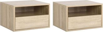 HOMCOM Homcom - Lot de 2 tables de chevet murales - lot de 2 tables de nuit - tiroir coulissant, niche, plateau - panneaux particules aspect chêne clair