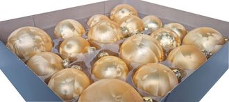 JACK by Thüringer Glas Weihnachtsbaumkugeln Glas Eislack 18 TLG. Set 3 Kugelgrößen Farbauswahl inkl. Haken, Farbe:Gold