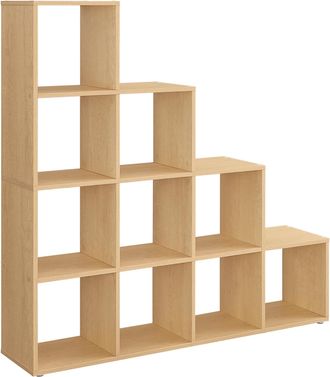 Vasagle Bücherregal mit 10 Fächern, Regal offen, Stufenregal, Ordnungssystem für Deko, Fotos, Pflanzen, Wohnzimmer, Schlafzimmer, Arbeitszimmer, 29 x 129,5 x 