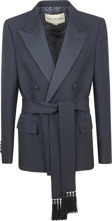 Valentino Garavani Homme, Vestes, Noir, Taille: L Blazer en laine vierge avec ceinture