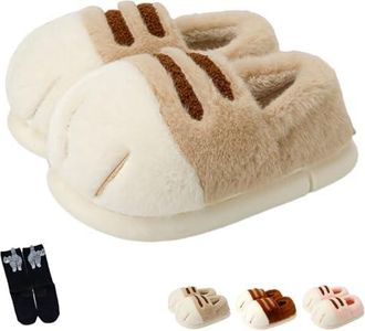 Generic Pantoufles en forme de patte de chat - Chaudes et confortables - Pour femme - Avec semelle antidérapante en EVA, Kaki A., 39/41.5 EU