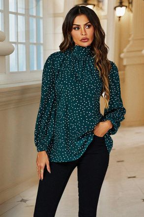 FS Collection Langarmbluse Damen Bluse mit Bindeband hinten und Polka-Dot-Print - Blusenoberteil (S (EU:36 / UK:8) M (EU:38 / UK:10) L (EU:40 / UK:12) XL (EU:42 / U