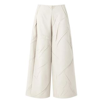 Meimeij Pantalon droit longueur cheville &agrave; effet froiss&eacute; - Femme - Pantalons - Beige - Taille: 42 FR