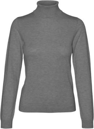 Vero Moda Vmiris LS GA Noos-Pull &agrave; col roul&eacute; en Tricot pour Femme, Bouleau/D&eacute;tail : M&eacute;lange, M