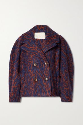 Ulla Johnson Dorothea Doppelreihige Jacke Aus Einer Gebürsteten Wollmischung Mit Jacquard-muster - Lila