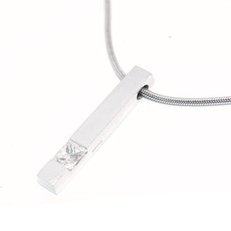 Bespoke 18ct White Gold Single Bright White Diamond Bar Pendant