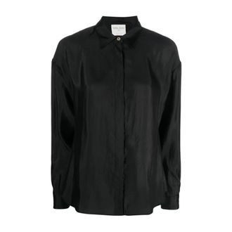 Forte_Forte Elegantes Langarm-Seidenhemd in Schwarz - - Blouses & Shirts - Damen - Schwarzk - XL