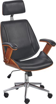 Livetastic Chefsessel, Schwarz, Chrom, Walnuss, Holz, Metall, Textil, Pappel, furniert, Sperrholz, Drehkreuz, 66x113-121x71 cm, Sitzfläche 360°