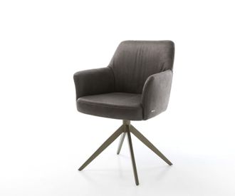DELIFE Drehstuhl Xana-Flex mit Armlehnen Mikrofaser Anthrazit Vintage Kreuzgestell breit Effektfinish Titan 360&deg; drehbar Wippfunktion Taschenfederkern, Esszi