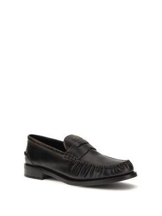 Prada Womens Leather Loafers Nero+cuoio Calf Bos Taurus