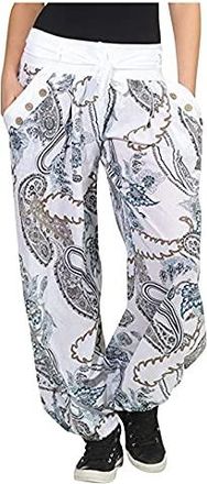 Generic Robes boh&egrave;me 2026 pour femmes pantalon large jambe d&eacute;contract&eacute;e bouton imprim&eacute; poche ample, blanc, XXL