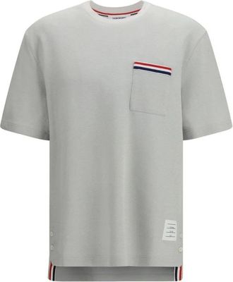 Thom Browne T-shirt textur&eacute; en coton et lin - Homme - Tops - Gris - Taille: S
