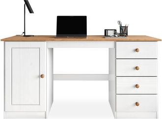 IDIMEX Schreibtisch Manager, wei&szlig;/Eiche - B&uuml;rotisch mit 4 Schubladen und Fach, Computertisch mit Stauraum aus Kiefer Massivholz, PC-Schreibtisch, klassisch