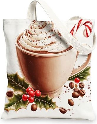 Generic Sac fourre-tout en toile &laquo; Merry Christmas Candy Coffee &raquo; pour faire du shopping, 33 x 38,1 cm, sac d&eacute;picerie r&eacute;utilisable pour femmes, vacances, Nouv