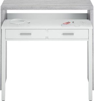 PEGANE Pegane - Bureau avec 1 etagere / niche et 2 tiroirs coloris Blanc Artik / Ciment en melamine - Dim: 88 x 99 x 36 cm