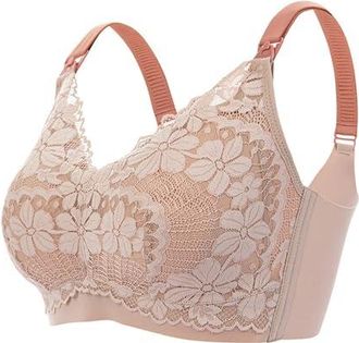 Generic Soutien-gorge de grossesse pour femme - Grande taille - Dentelle sans fil - En latex fin - Bouton sur le devant - Sous-v&ecirc;tements dallaitement, beige, 