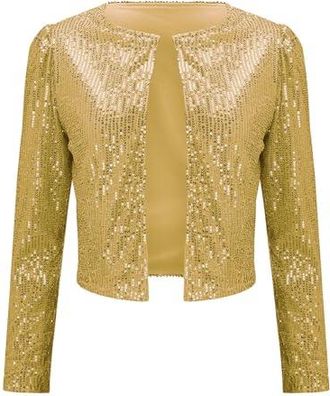 Generic MJGkhiy Boléro à paillettes pour femme, élégant Curvy Veste courte brillante pour femme, couvre-épaules ouvertes, manches longues, courtes, pour Nouve