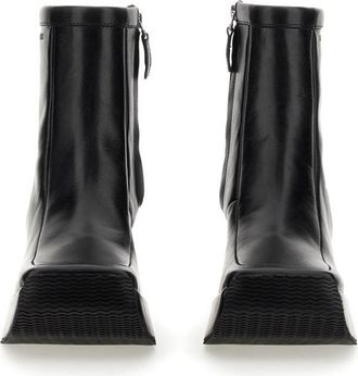 Raf Simons Square Toe Leather Ankle Boot - Black