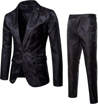 Generic Costume 2 pi&egrave;ces pour homme - Coupe ajust&eacute;e - En jacquard - Avec un bouton - Pour f&ecirc;te, mariage, Noir, 3XL