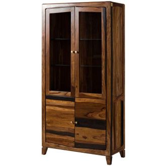 Massivmoebel24 Vitrine Sheesham 100x45x200 dunkelbraun lackiert ancona 235