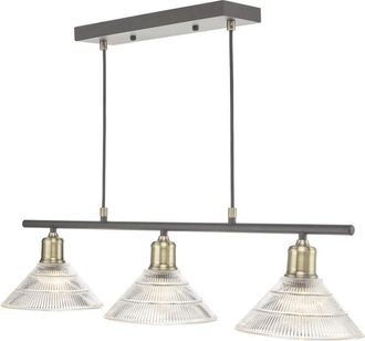 D&auml;r Lighting DAR BOYD - Barre droite en laiton antique avec abat-jour en verre, 3x E27