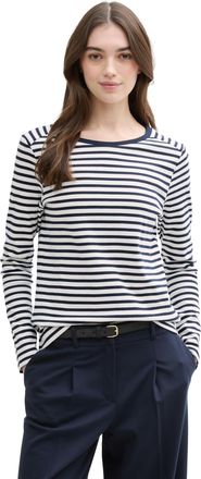 Tom Tailor Damen 1043085 Basic Longsleeve mit Streifen, 25924-navy White Stripe, XXL