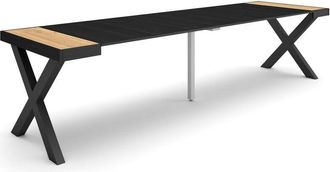 Skraut Home Table console extensible, Console meuble, 300, Pour 14 personnes, Pieds bois massif, Style moderne, Ch&ecirc;ne et noir - Skraut Home