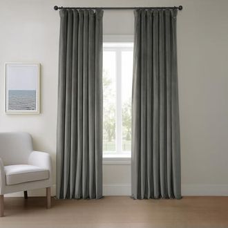 Half Price Drapes Heritage-Samtvorhänge in Plüschqualität, Raumverdunkelungsvorhänge für Schlafzimmer und Wohnzimmer, 127 x 243,8 cm (B x L), 1 Vorhang, Pfeffergrau
