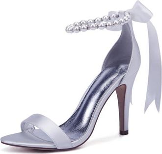 Generic Sandales &Agrave; Talons Hauts Femmes Satin Chaussures De Mari&eacute;e Mariage Dress F&ecirc;te Peep Toe Hauts Talons10.5Cm,Blanc,37 EU