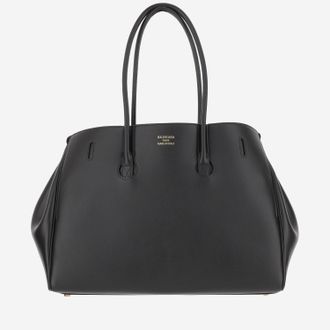 Balenciaga Womens Carry All Bel Air Media Bag Black Calfskin Handbags Hand