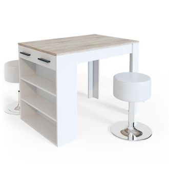 Vicco Set de table style bar Repose, Sonoma/blanc, 67x100cm avec 2 tabourets Vicco