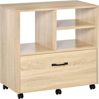 Vinsetto B&uuml;ro-Mehrzweckschrank aus Holz, Schubladenschrank mit R&auml;dern Druckerhalter mit 5 R&auml;dern, Schublade und verstellbarem Fachboden, 77x40x73cm, Holz