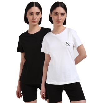 Calvin Klein Jeans Damen 2er Pack T-Shirts Kurzarm Monologo Slim Rundhalsausschnitt