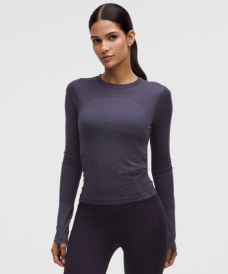 lululemon Swiftly Langarmshirt aus Wolle f&uuml;r Frauen - Gr&ouml;&szlig;e 12 in Atmospheric Purple
