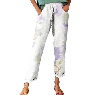 Generic Pantalon Large en Lin Femme Fluide &Eacute;t&eacute; Chic Womens Autumn Fragrant Linen Print Casual Pants Perfect for Spring Comfortable and Trendy for Relaxed Flui
