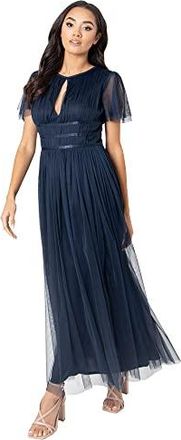 Anaya with Love Ladies Midaxi Dress Women High Waist Keyhole Short Flutter Sleeve Crew Neckline for Wedding Guest Bridesmaids Prom Robes, Navy Blue, 34 aux Femmes